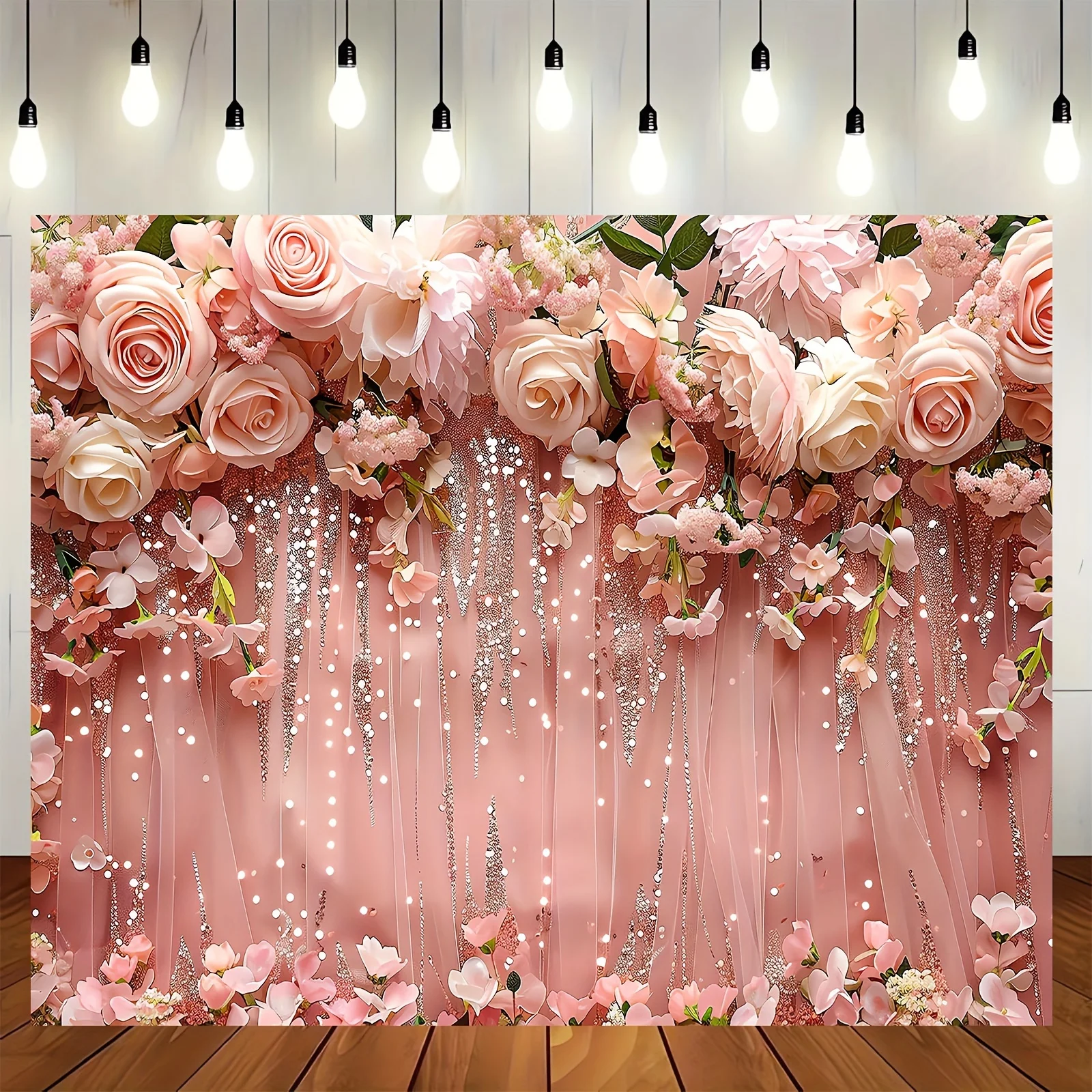 1 piece of pink rose background cloth with shiny gold beads, versatile ...