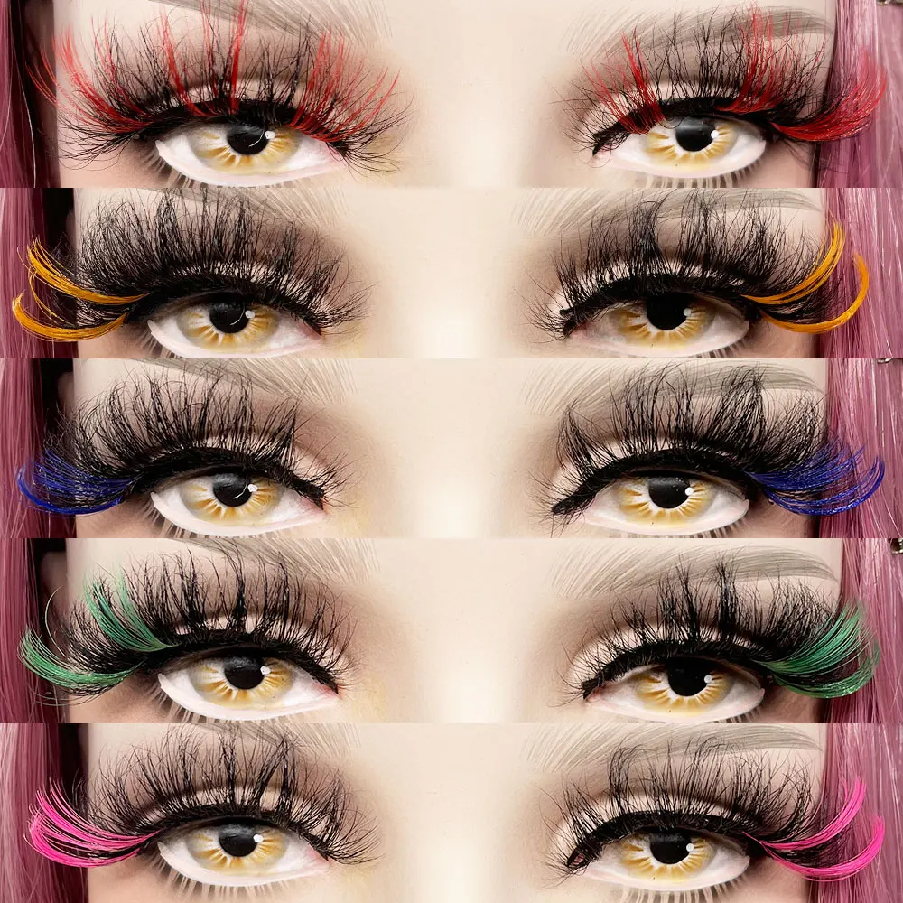 Unique-Mix-Two-Colors-3D-Mink-Rainbow-Colored-Eyelashes-Volume-Fluffy ...