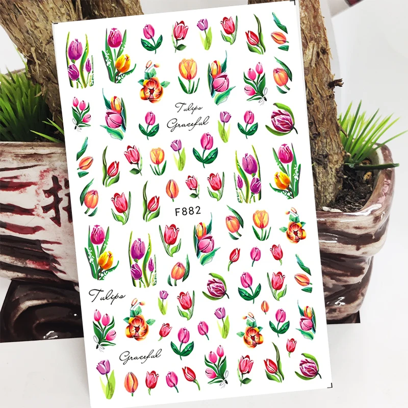 3D-Stikers-for-Nails-Tulip-Flowers-Bud-Grass-Design-Manicure-Stiker ...