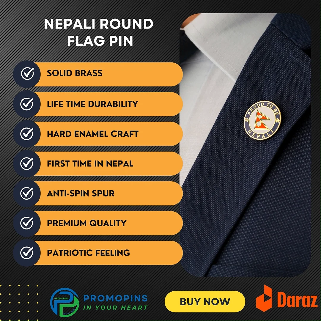 Proud to Be Nepali Round Flag Pin Badge Solid Brass Gold Plated Durable ...