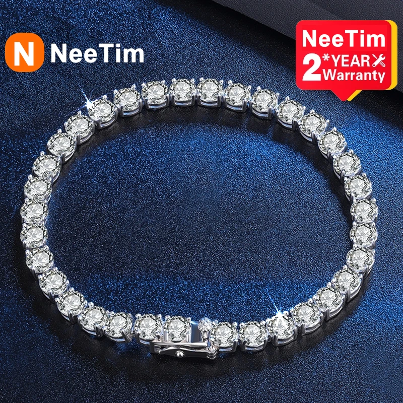 NeeTim 여성용 모이사나이트 테니스 팔찌, 925 스털링 실버 풀 다이아몬드, 금도금 GRA 웨딩 파인 주얼리, 3mm, 4mm| | - AliExpress