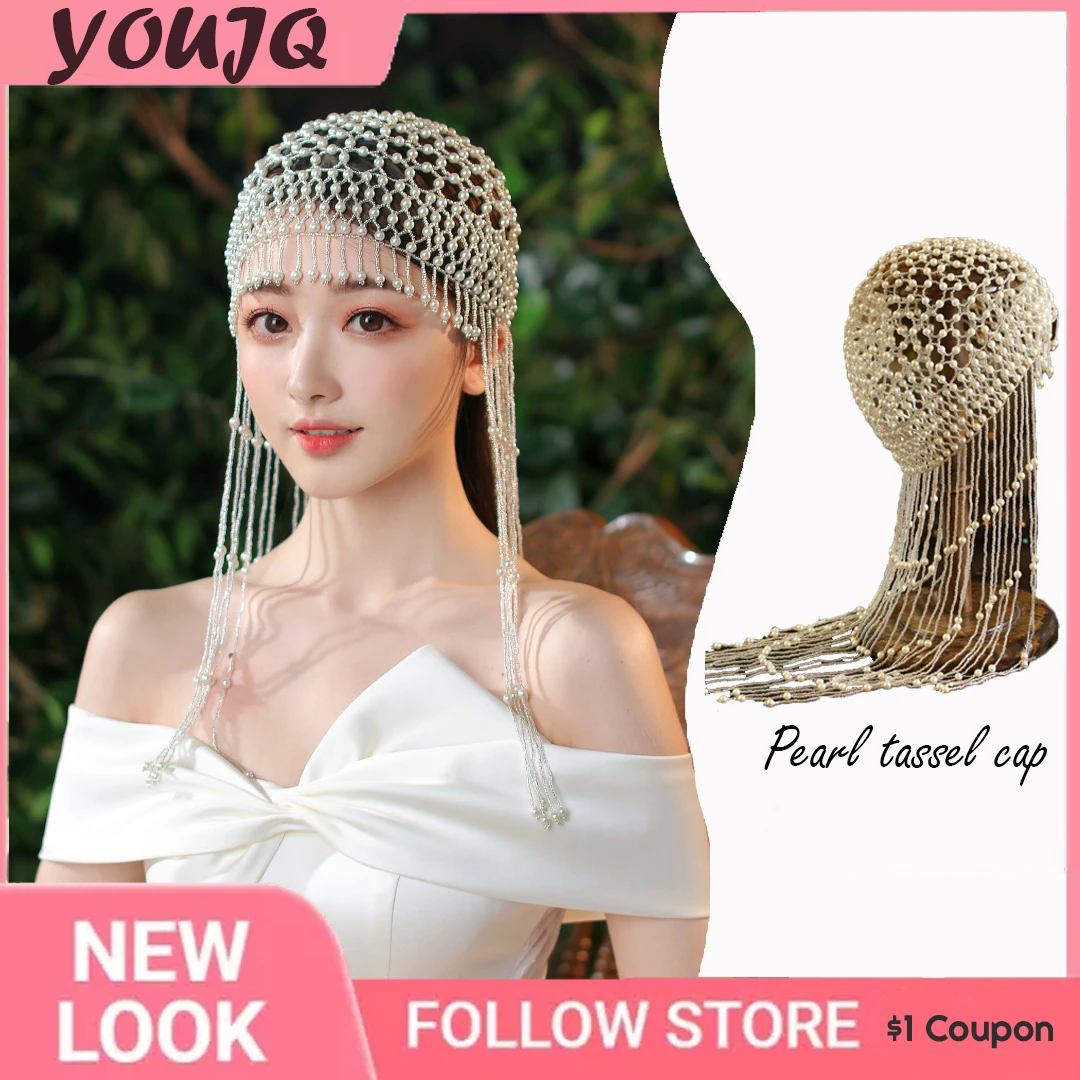 Exotic Cleopatra Beaded Belly Dance Head Cap Hat Elegance Bridal Pearl ...