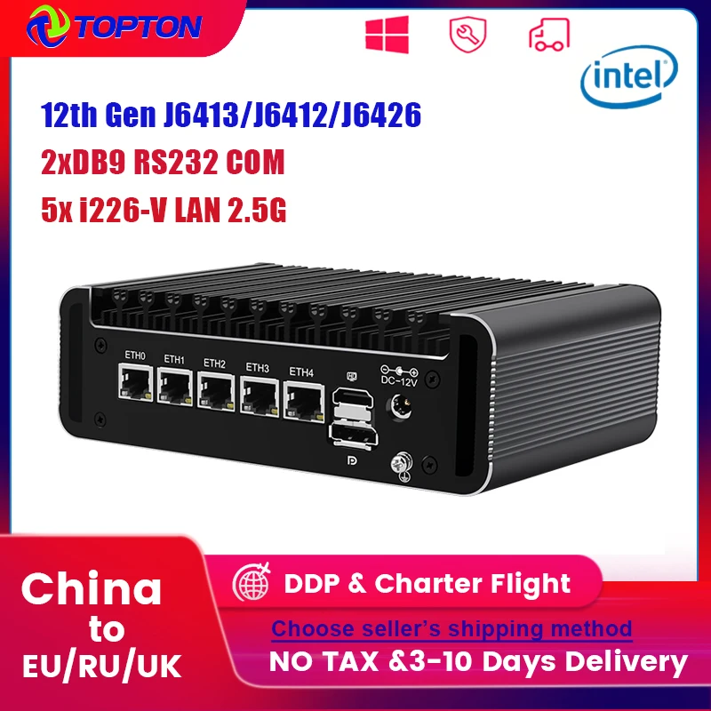 5x i226-V LAN 2.5G Soft Router Celeron J6413 J6412 12th Gen Intel TPM2.0 Fanless Mini PC ...