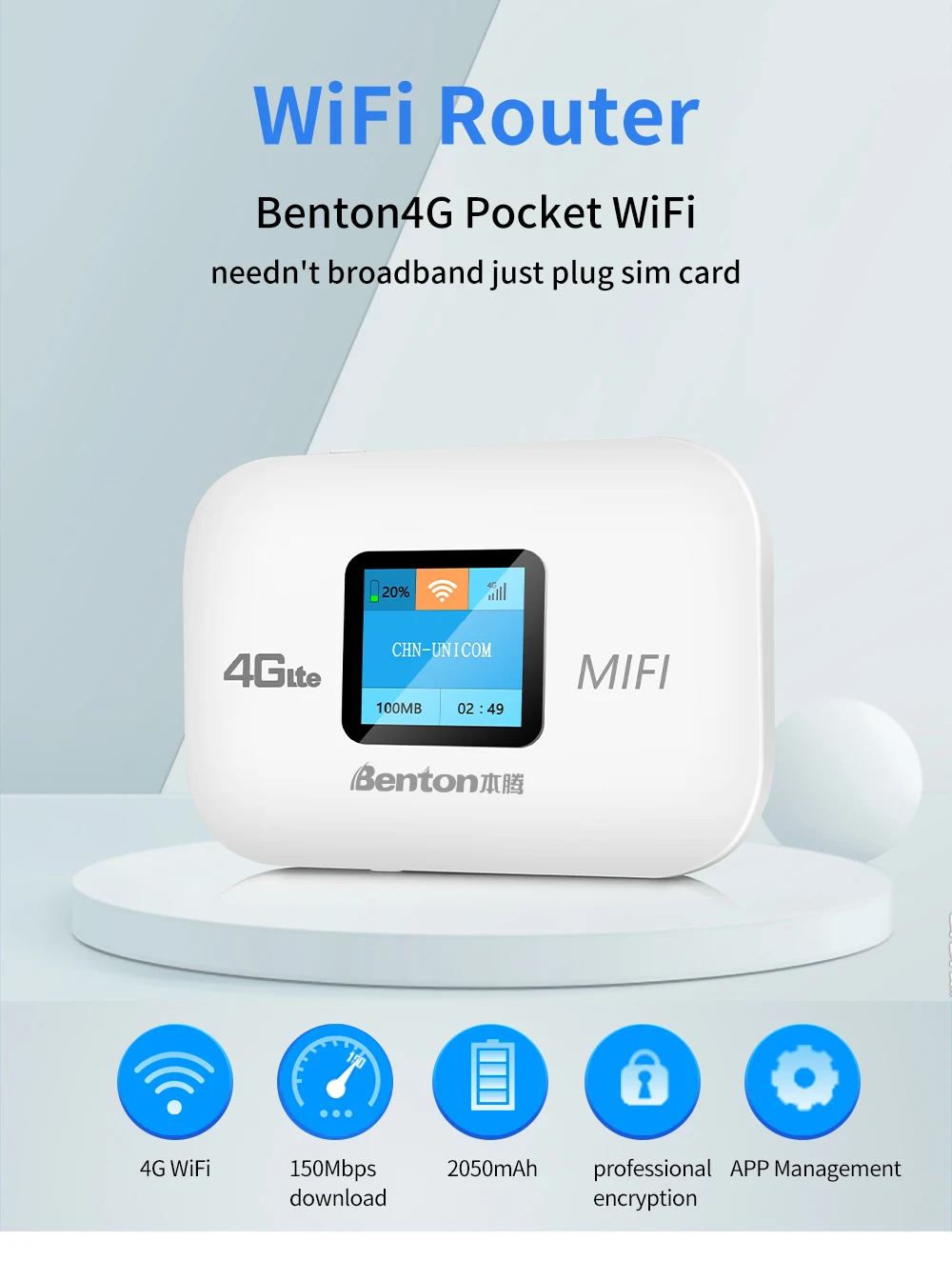 Benton Unlock 4GLte WIfi Router Hotspot Wireless Pocket Mifi Sim Card ...
