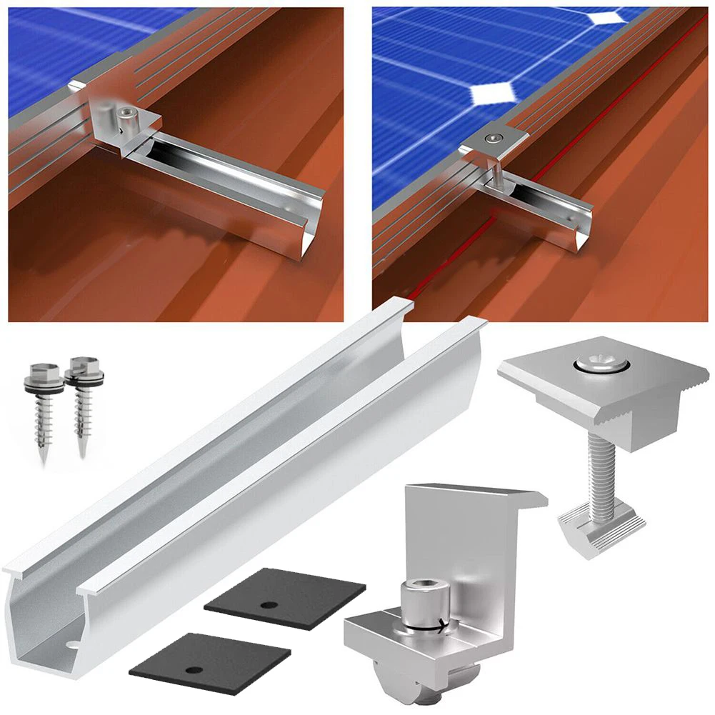 2/4 Set Solar Panel Photovoltaic Bracket Mounting Rail PV Middle Clamp ...