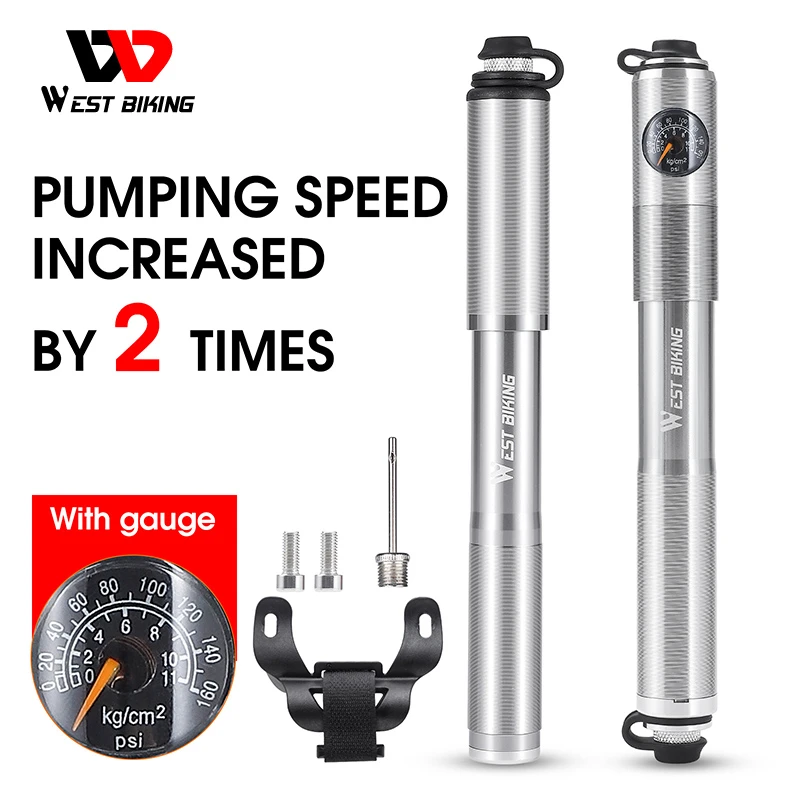WEST BIKING Road Bike Pump Pressure Gauge 130 160 PSI Speed Tire Pump Mini Portable Air ...