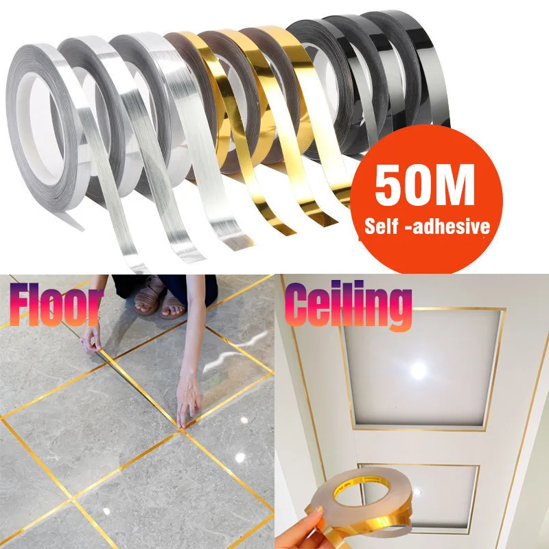 50M-Gold-black-Self-Adhesive-Tile-Stickers-Tape-Floor-Waterproof-Wall ...