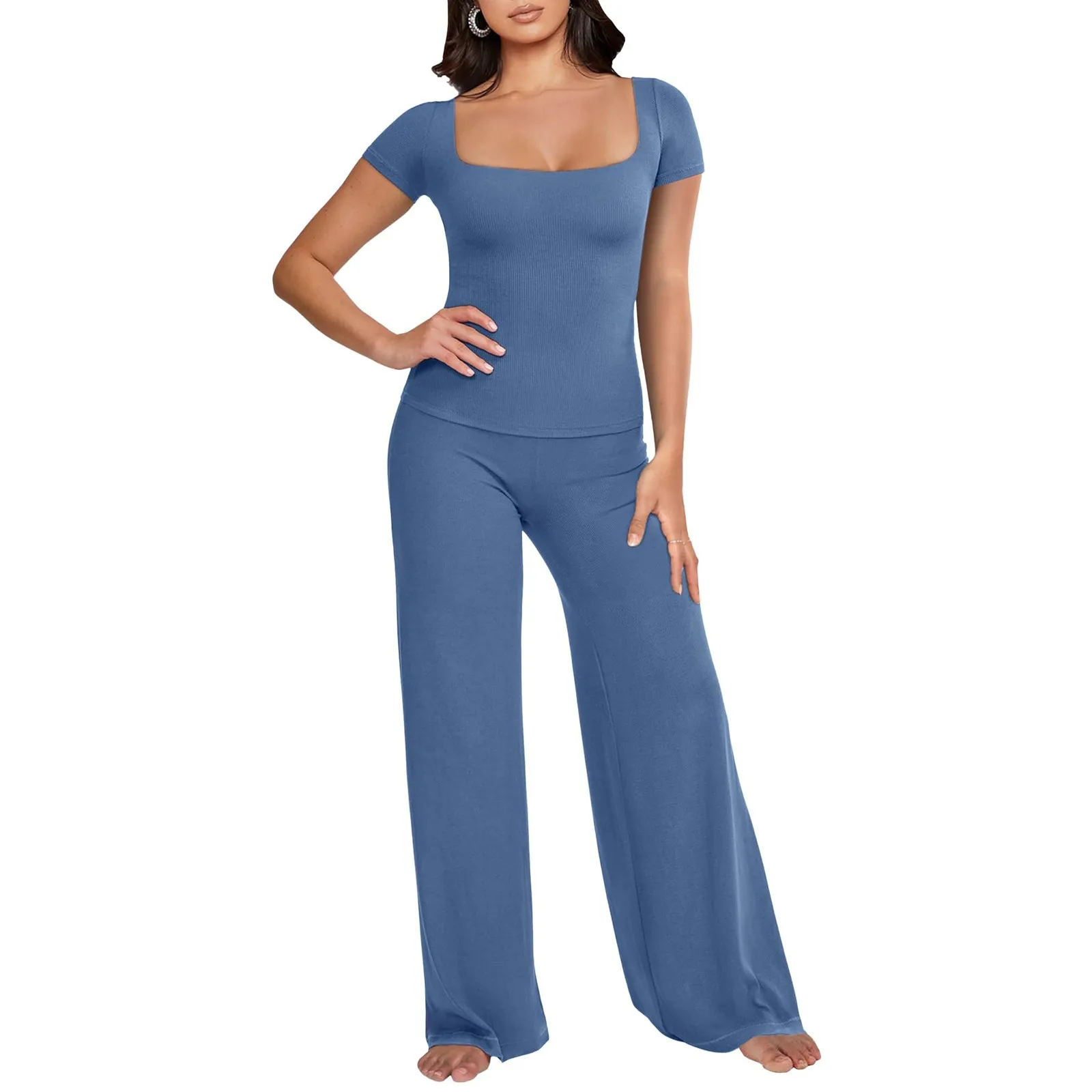 2-Piece-Sets-For-Women-Yoga-Training-Summer-Outfits-Set-Ribbed-Knit ...