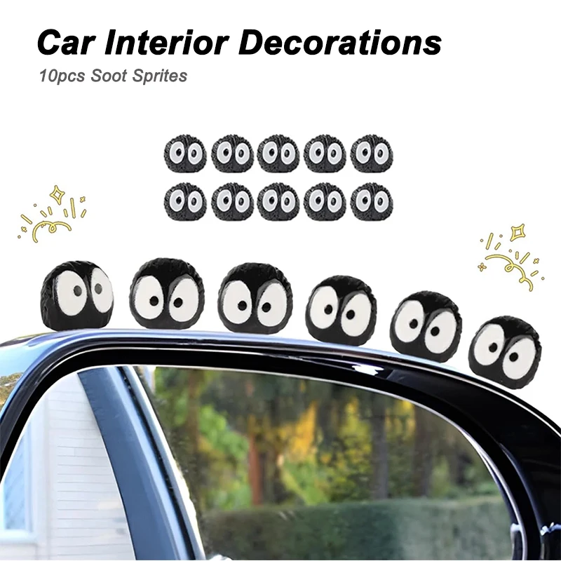 10PCS Cute Soot Sprites Cartoon Car Interior Decorations Adorable Rear ...
