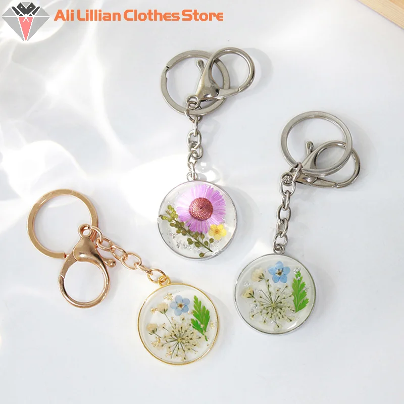 Fashion-Round-Dry-Flower-Pendant-Keychain-For-Women-Girls-Delicate-Dry ...