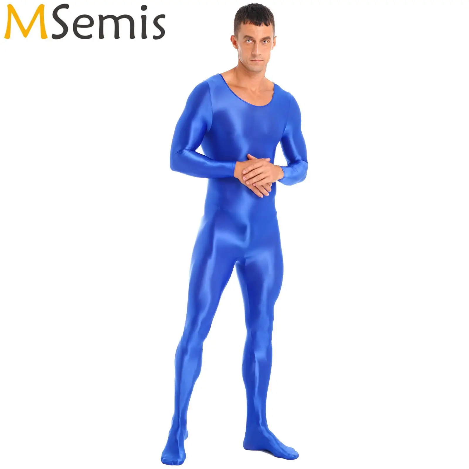 Mens-Lingerie-One-Piece-Smooth-Long-Sleeve-Bodystocking-Nightwear-Solid ...