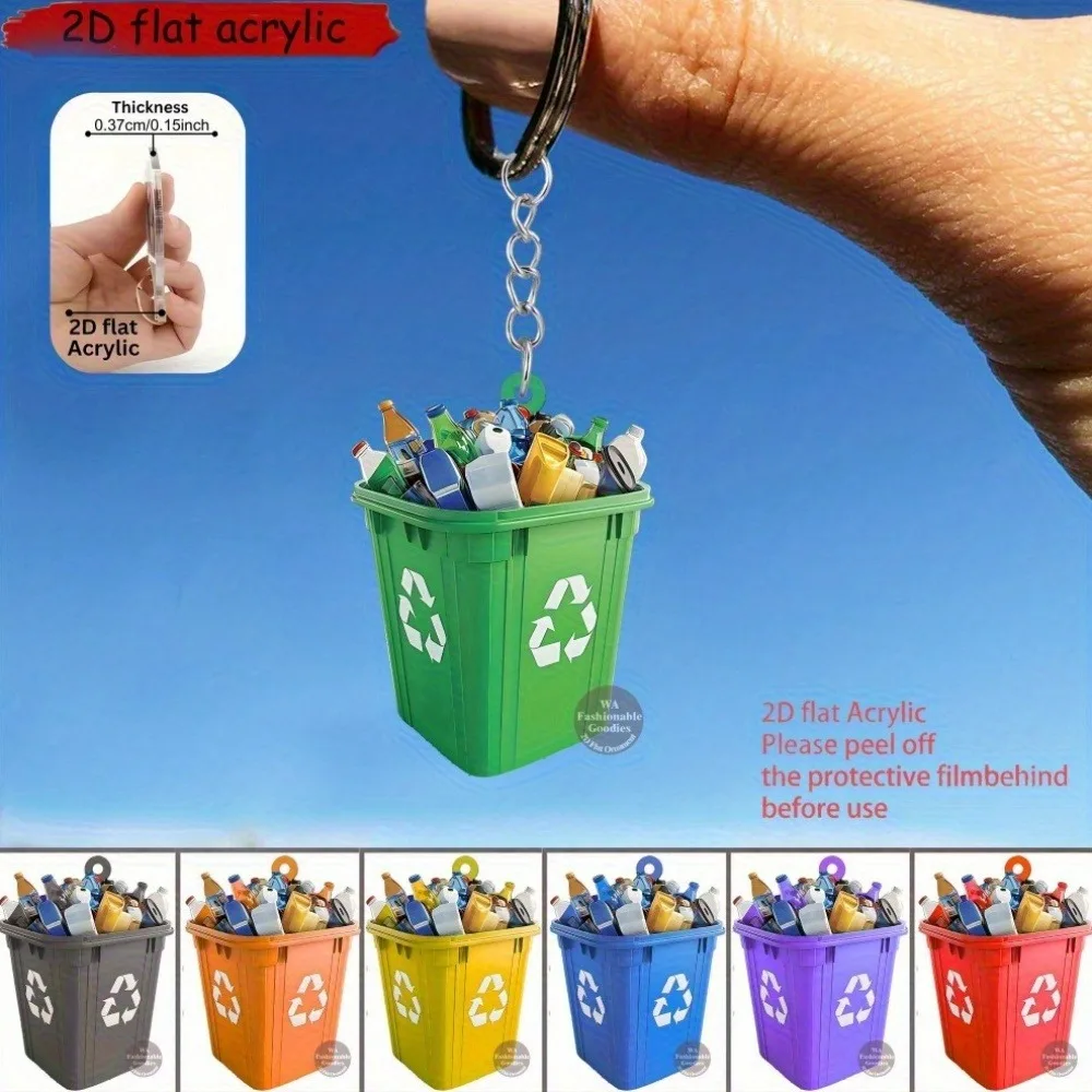 2D Garbage Sorting Themed Keychain Trash Can Pendant Flat Acrylic ...