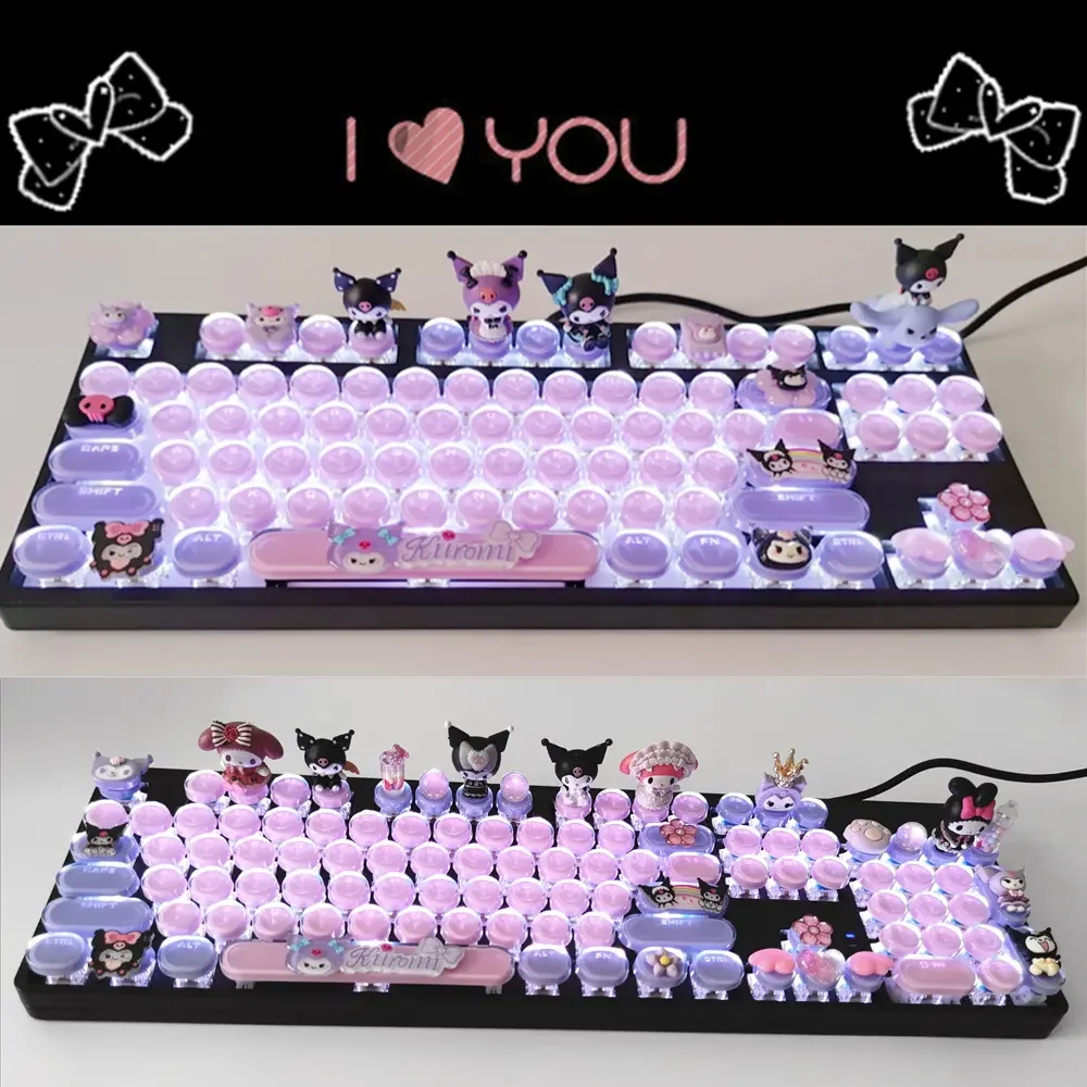 Kawaii Sanrio Kuromi DIY Cartoon Handmade 87/104 Mechanical Keyboard ...