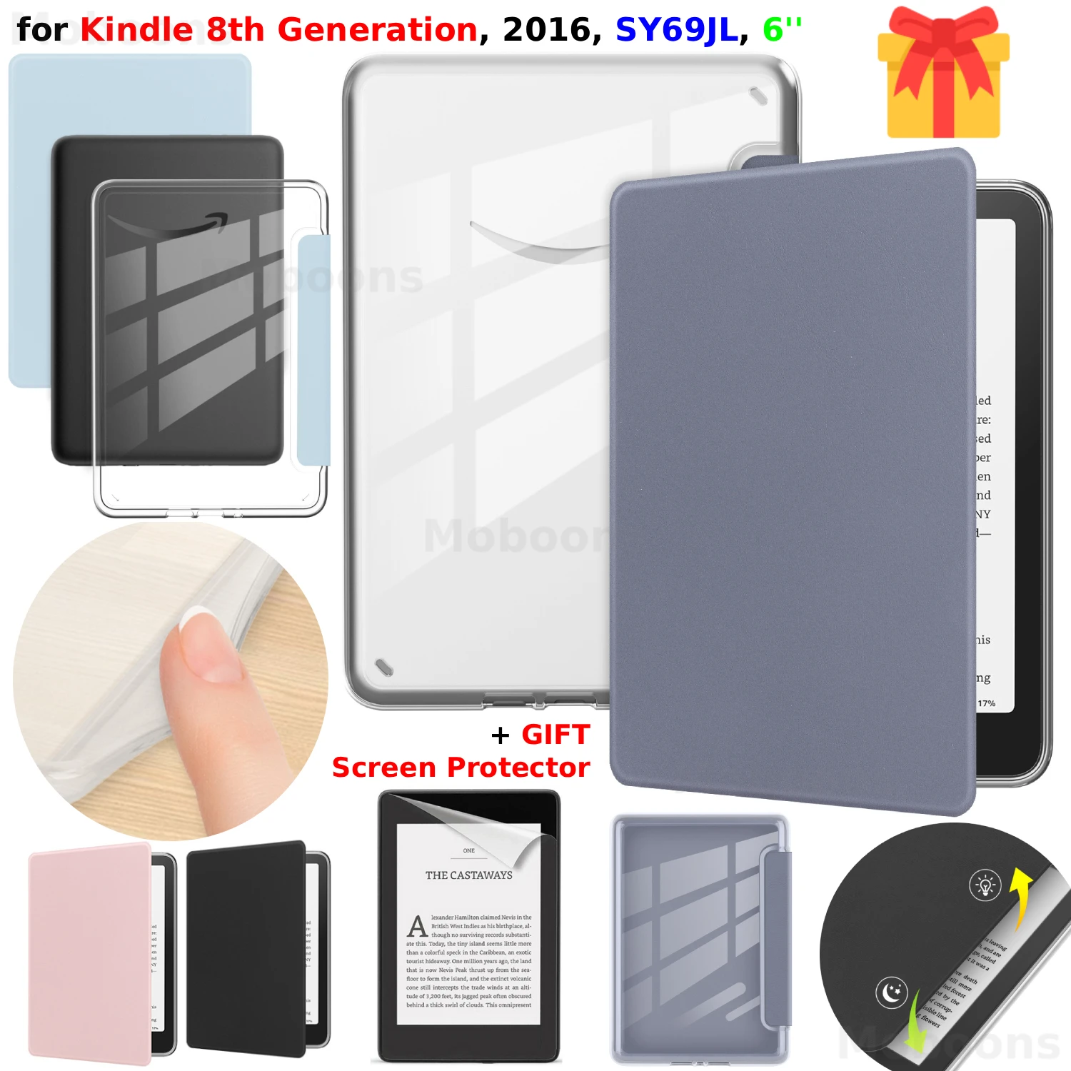 For Kindle 8th Gen Case 6" + Screen Protector SY69JL 2016 Clear Acrylic ...