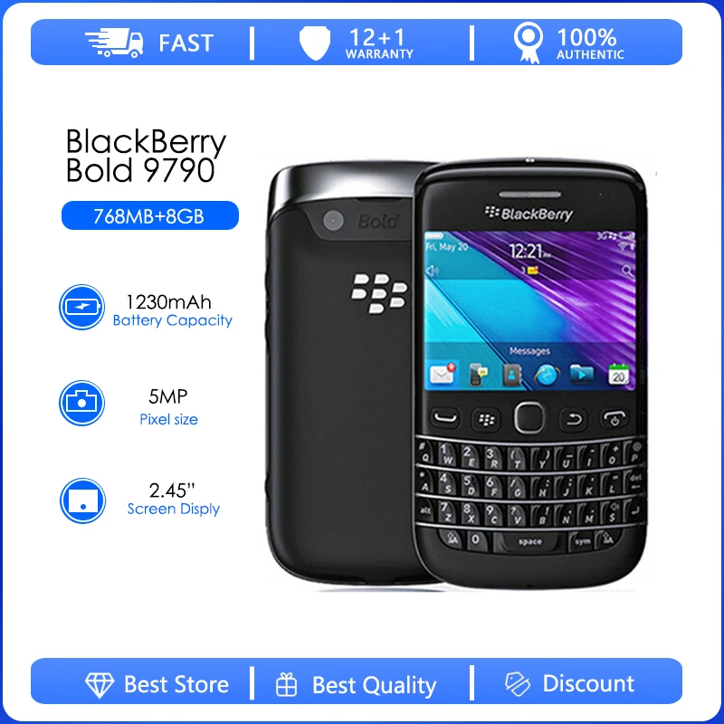 블랙베리 9790 리퍼브 오리지널 쿼티 키보드, 5MP 카메라, 768MB RAM, 8GB ROM, 3G WCDMA, 와이파이 ...