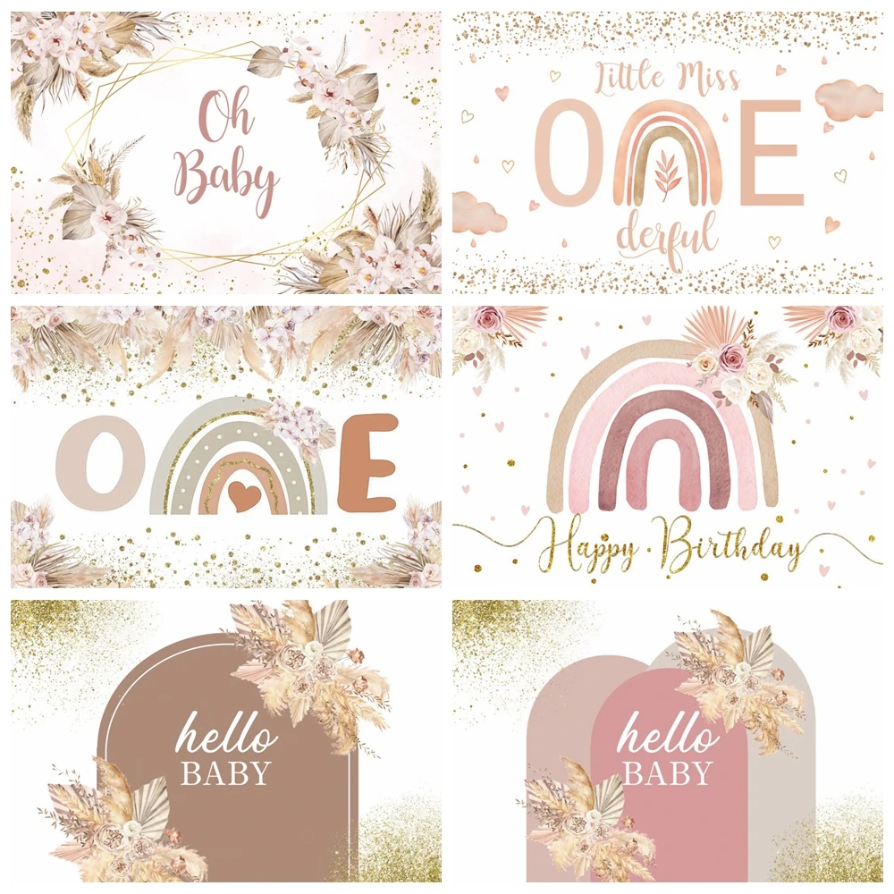 Baby 1st Birthday Boho Backdrops Photography Sunshine Rainbow Flower ...