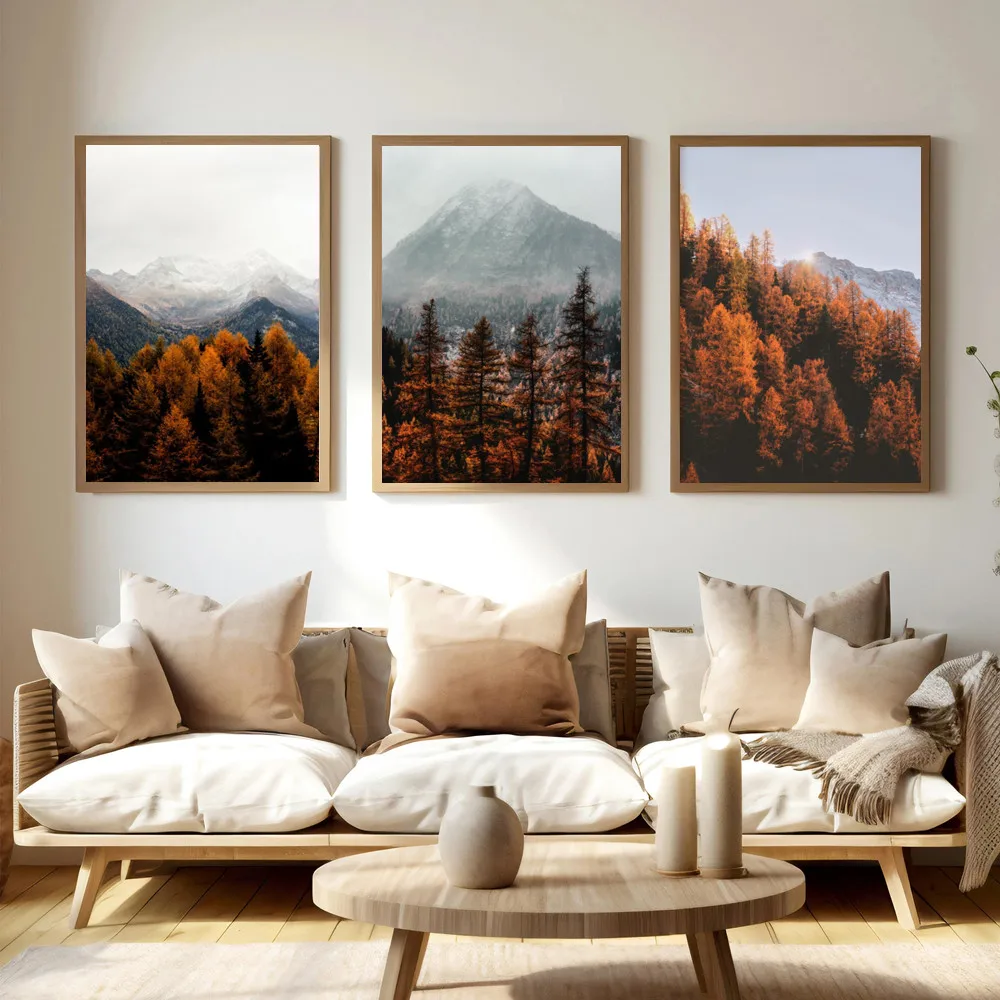 Autumn Forest Fall Mountain Landscape Posters Prints Canvas Painting ...