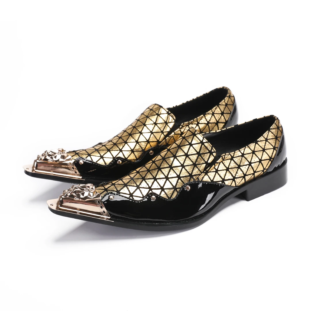 Luxury-Gold-Patchwork-Real-Leather-Men-Party-Dress-Shoes-Pointed-Toe ...