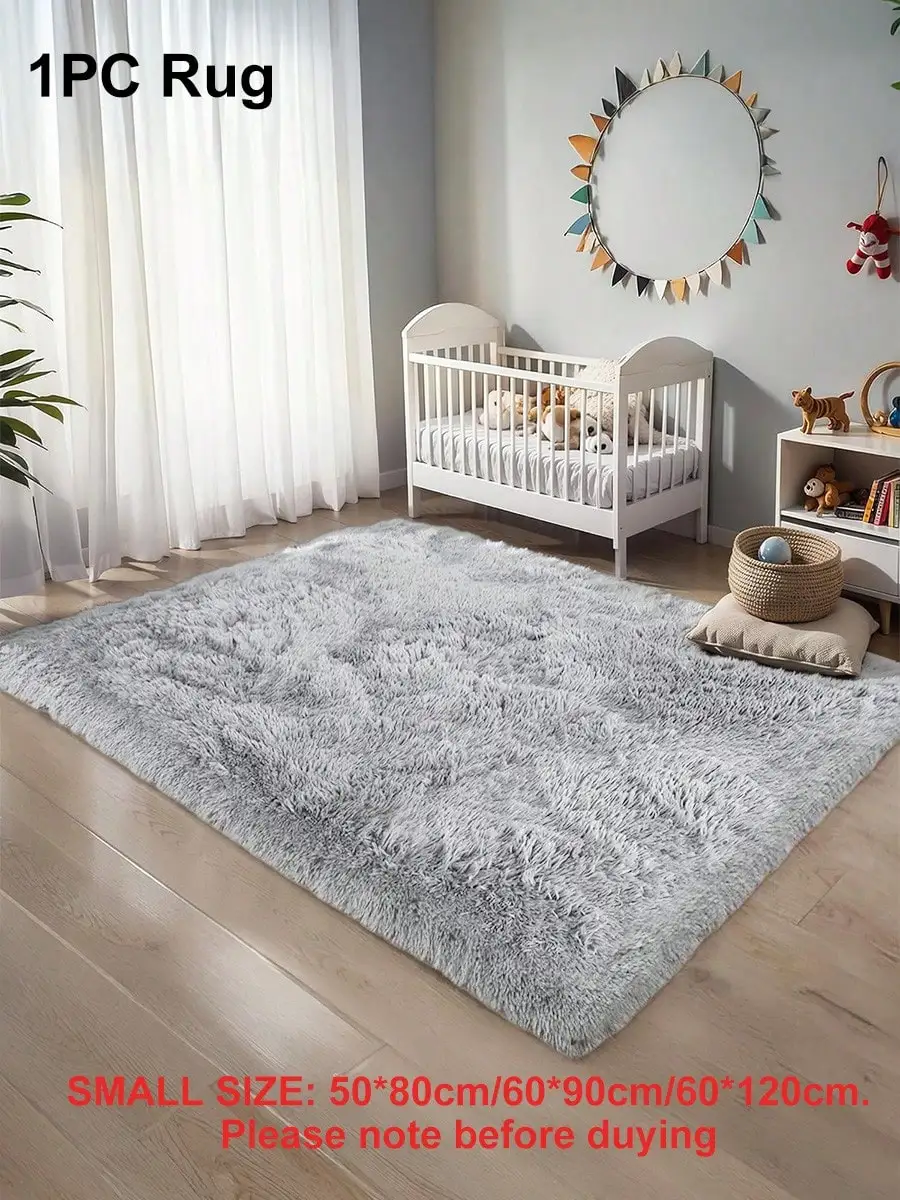 1PC Fluffy Solid Color Rectangular Area Rug for Bedroom Living Room ...
