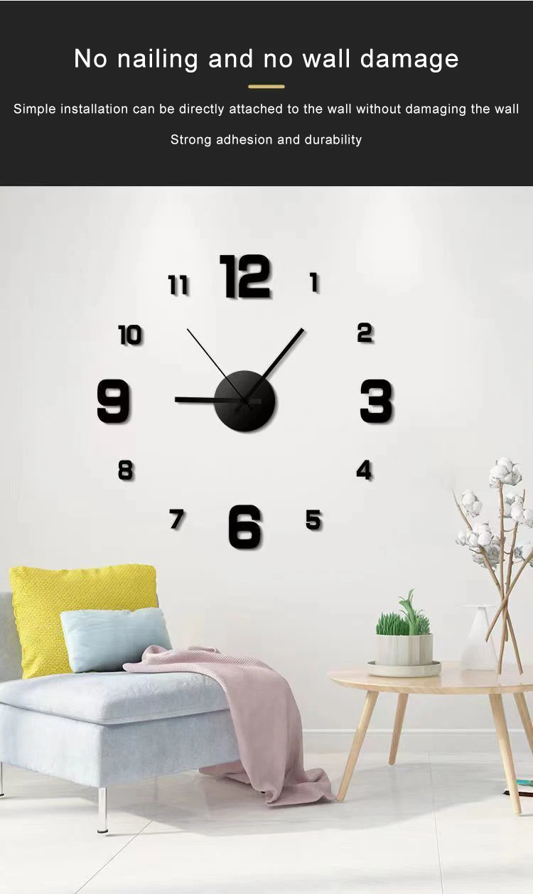 3d Wall Clock Luminous Frameless Wall Clocks Wall Stickers Silent Clock ...