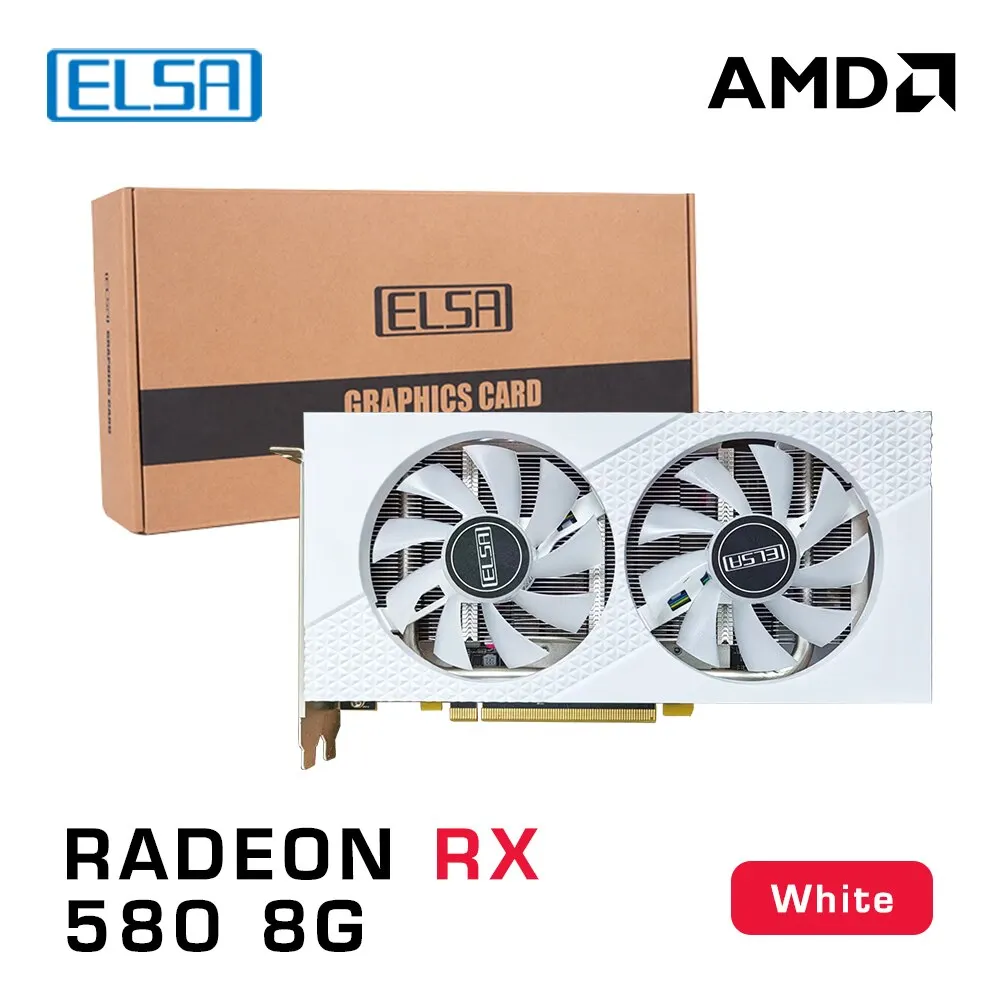 ELSA AMD RX 580 8GB GDDR5 256bit Branco GPU Mesa Computer Gaming Placa Gráfica