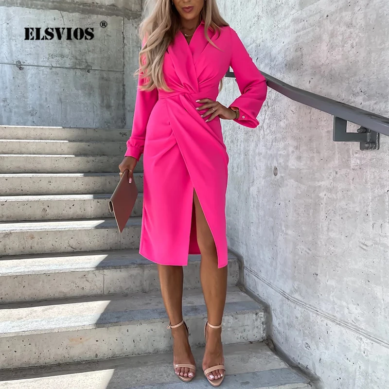 Women's Casual Solid Color Split Dress Autumn Winter Elegant Commute ...