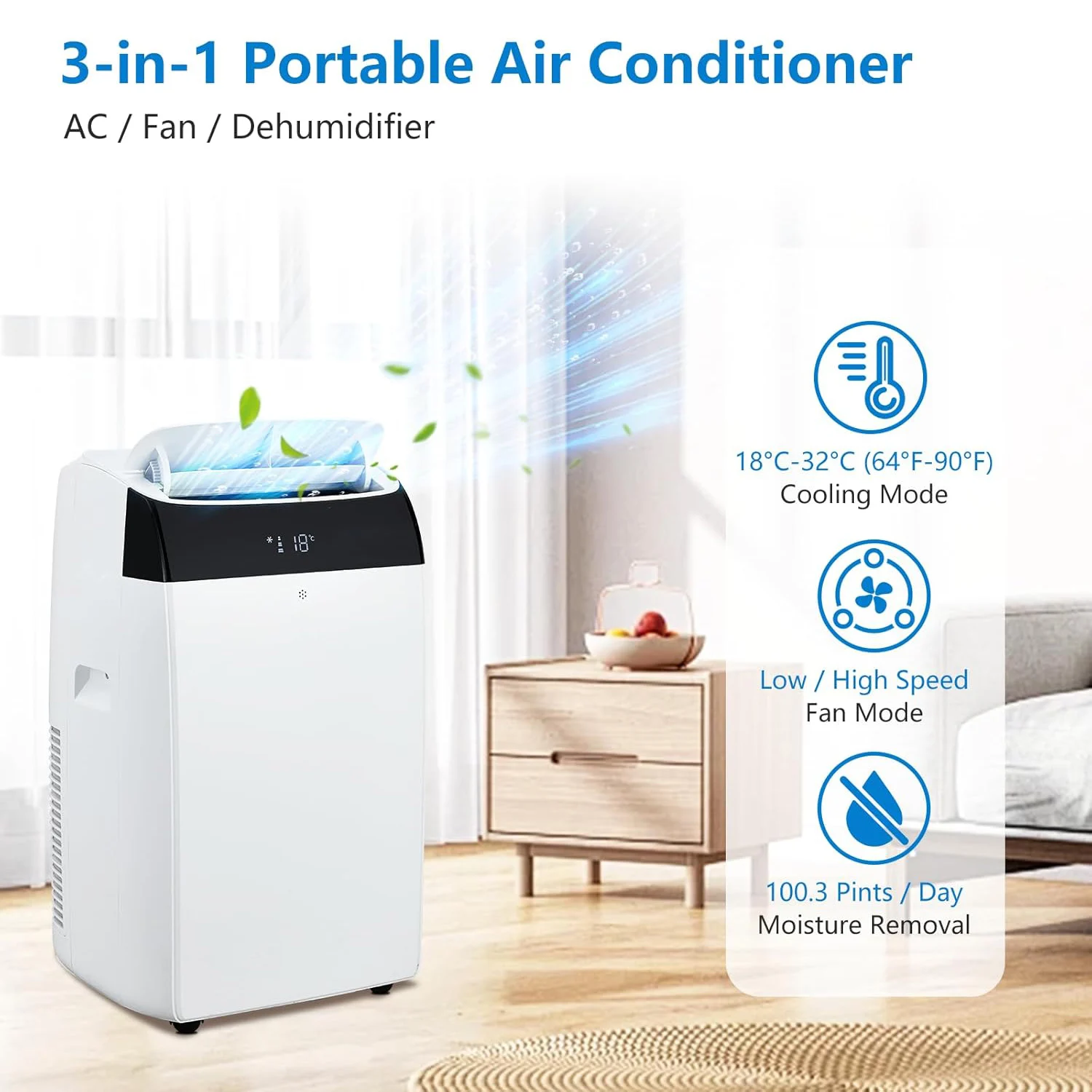 14000 BTU Portable Air Conditioners, 3-In-1 Free Standing Cooling AC ...