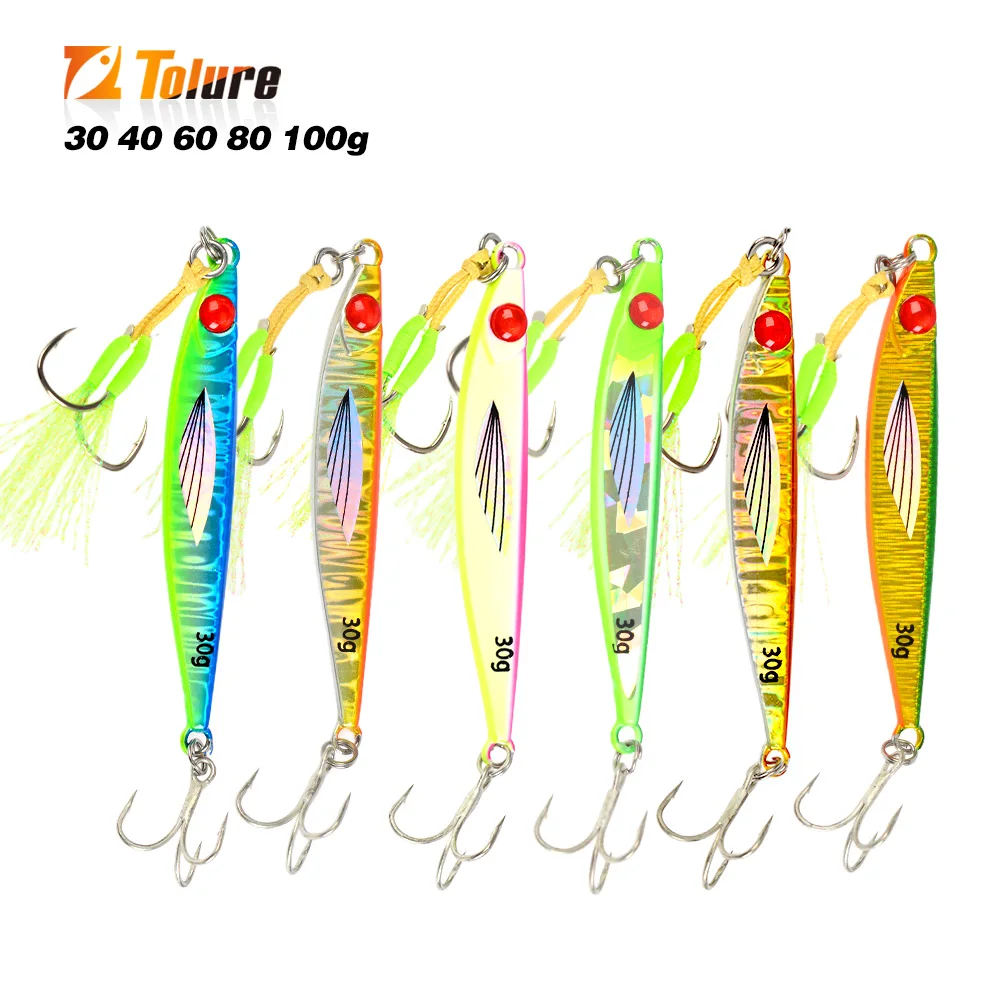 TOLU 30g 40g 60g 80g 100g Slow Jigging Lure Metal Jigs Sinking Luminous ...
