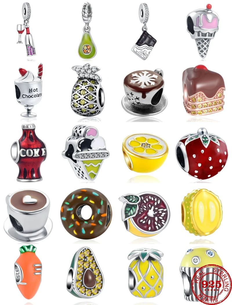 New-925-Sterling-Silver-Wine-strawberry-avocado-Cola-coffee-Charms-Bead-Fit-Original-Pandora ...