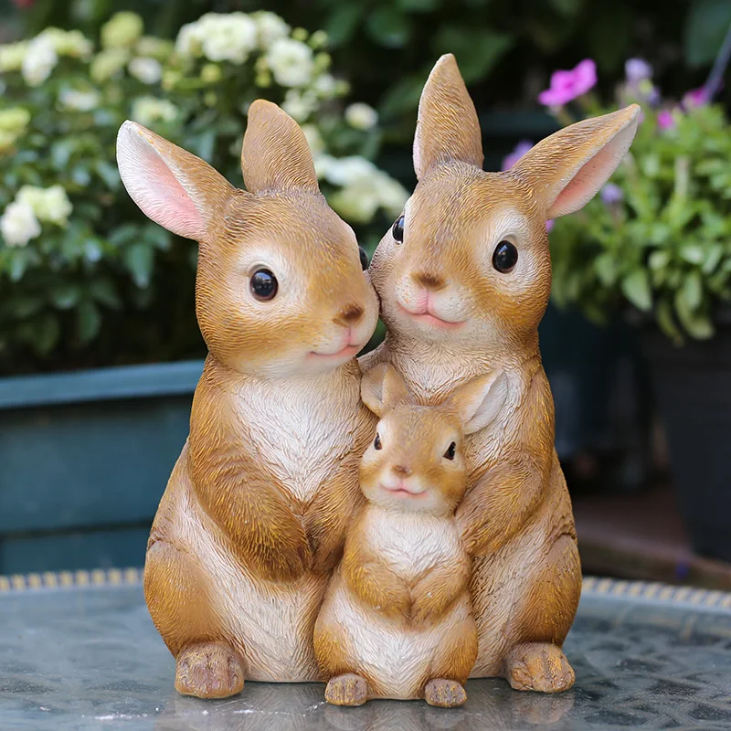 Resin-Rabbits-Family-Mom-Dad-Baby-Garden-Home-Decoration-Artificial ...
