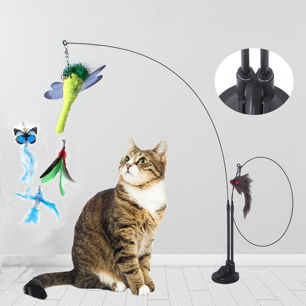 Interactive Cat Toys Funny Simulation Feather Bird with Suction Cup Cat ...