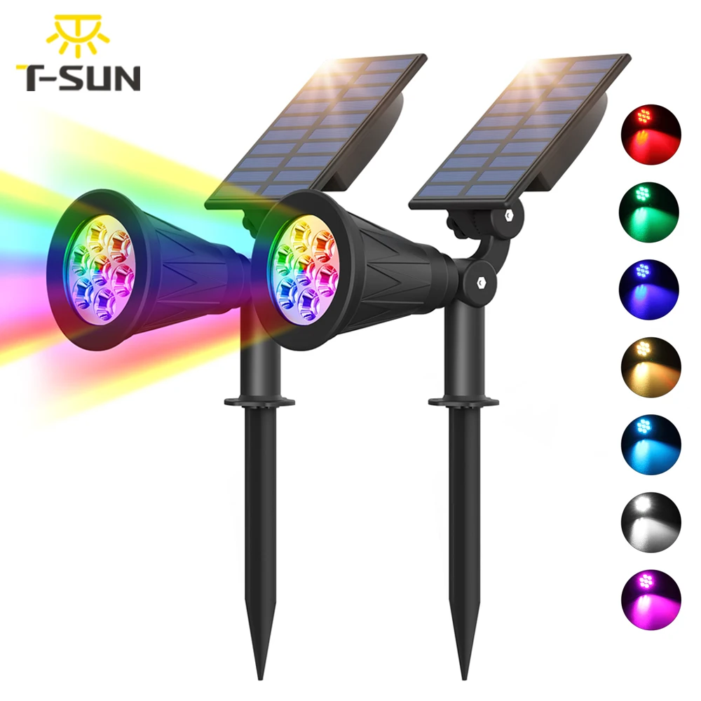 1pc/2pcs 7LED Solar Spotlight Auto Color-Changing Outdoor Lighting ...