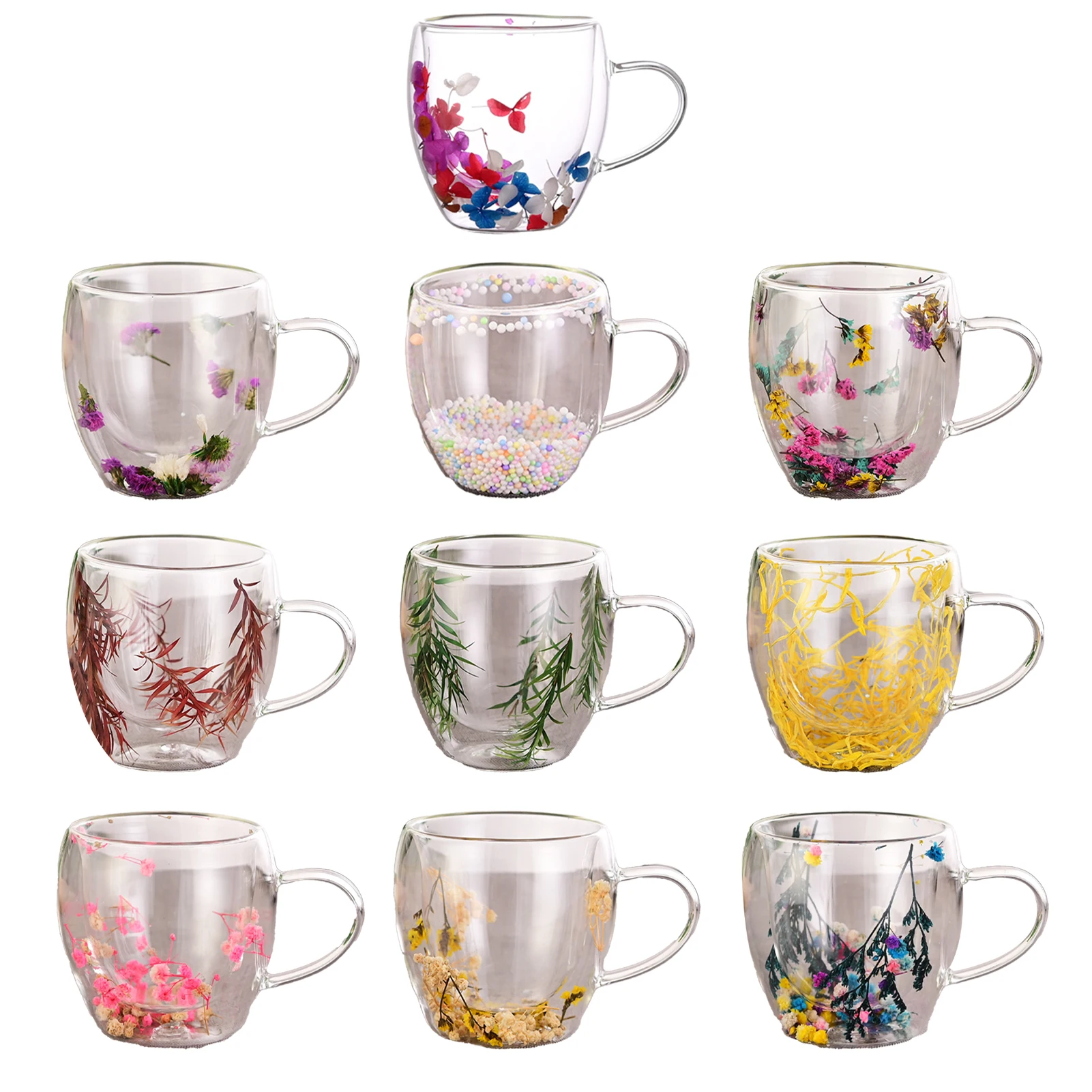 250-ML-Real-Flower-Double-Layer-Glass-Cup-with-Handle-Heat-Resistant ...