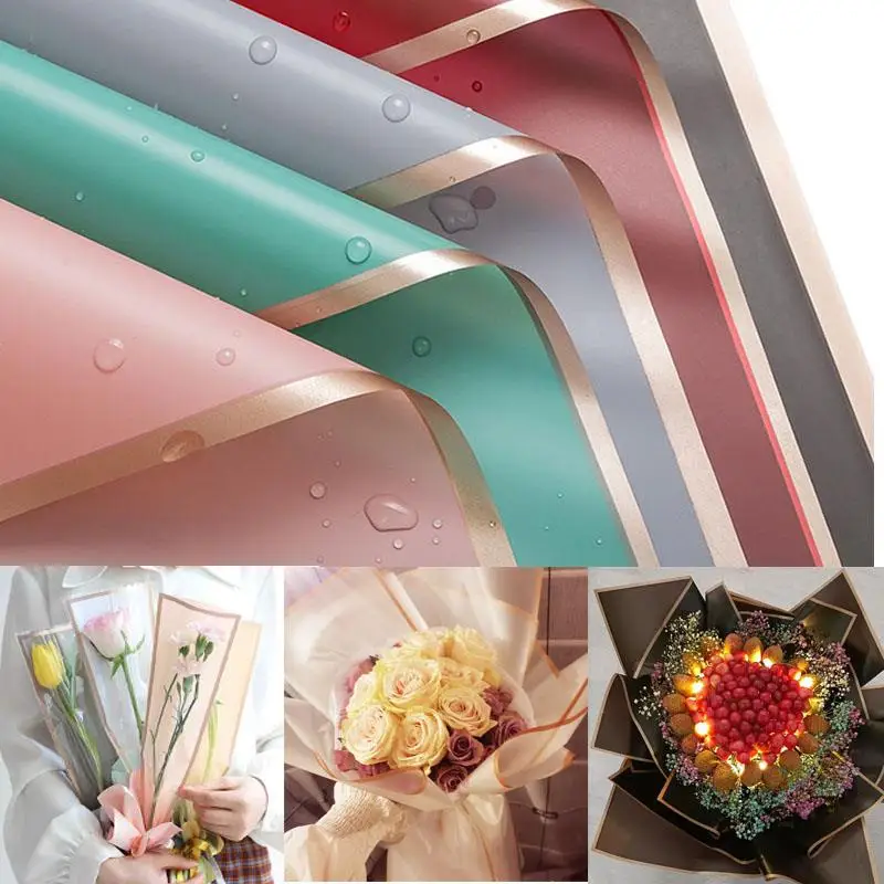 5pcs-pack-Flower-Wrapping-Paper-Golden-Border-Rose-Korean-Style-Half ...