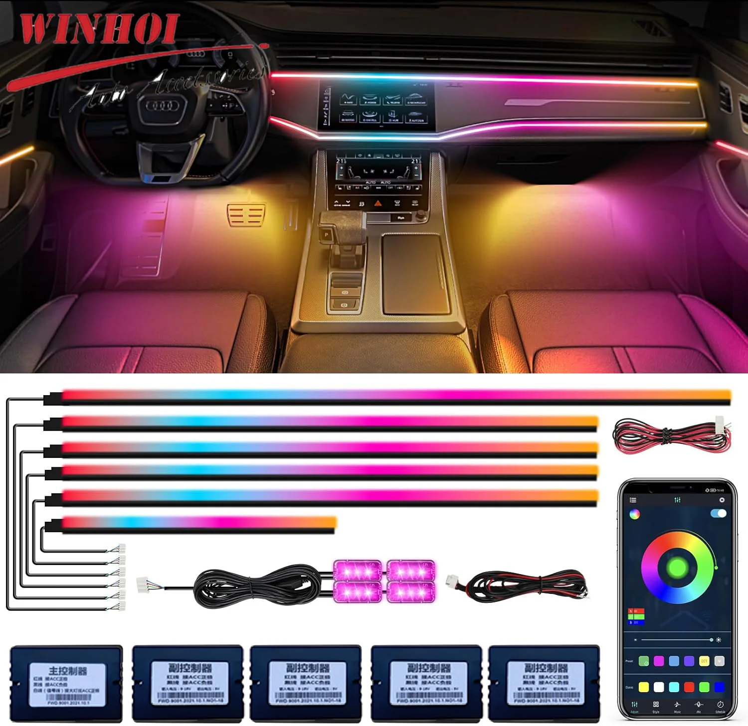 Acrylic Neon Car Led Interior Light Strip Dashboard Foot Backlight RGB ...