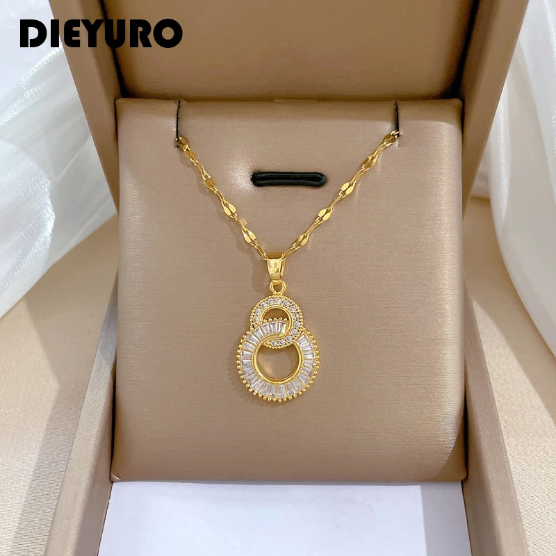 DIEYURO-316L-Stainless-Steel-Crossover-Circles-Pendant-Necklace-For ...
