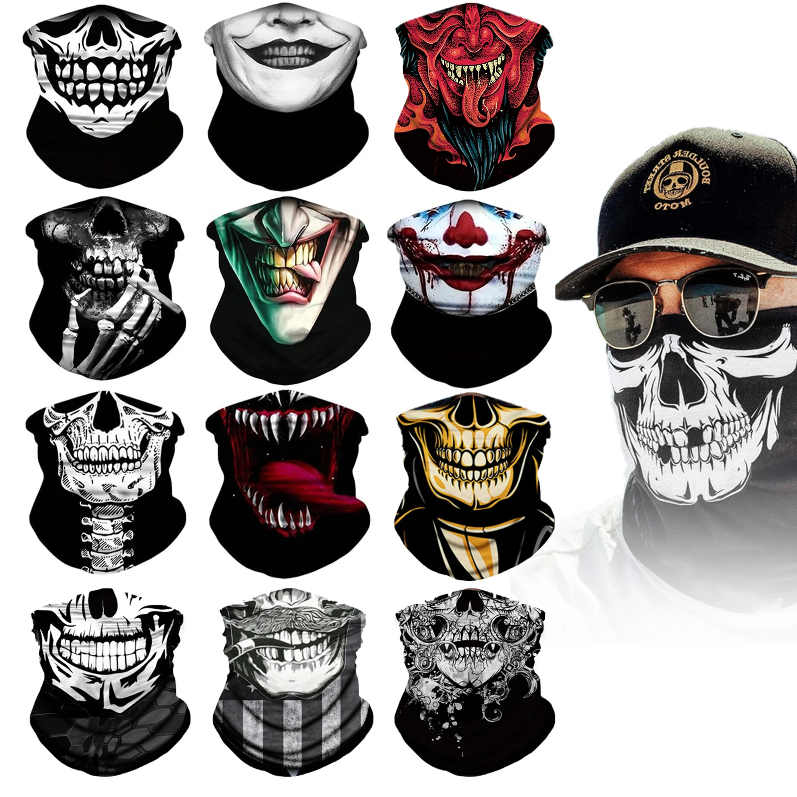3D Skull Skeleton Balaclava Seamless Motorcycle Neck Face Shield Mask ...