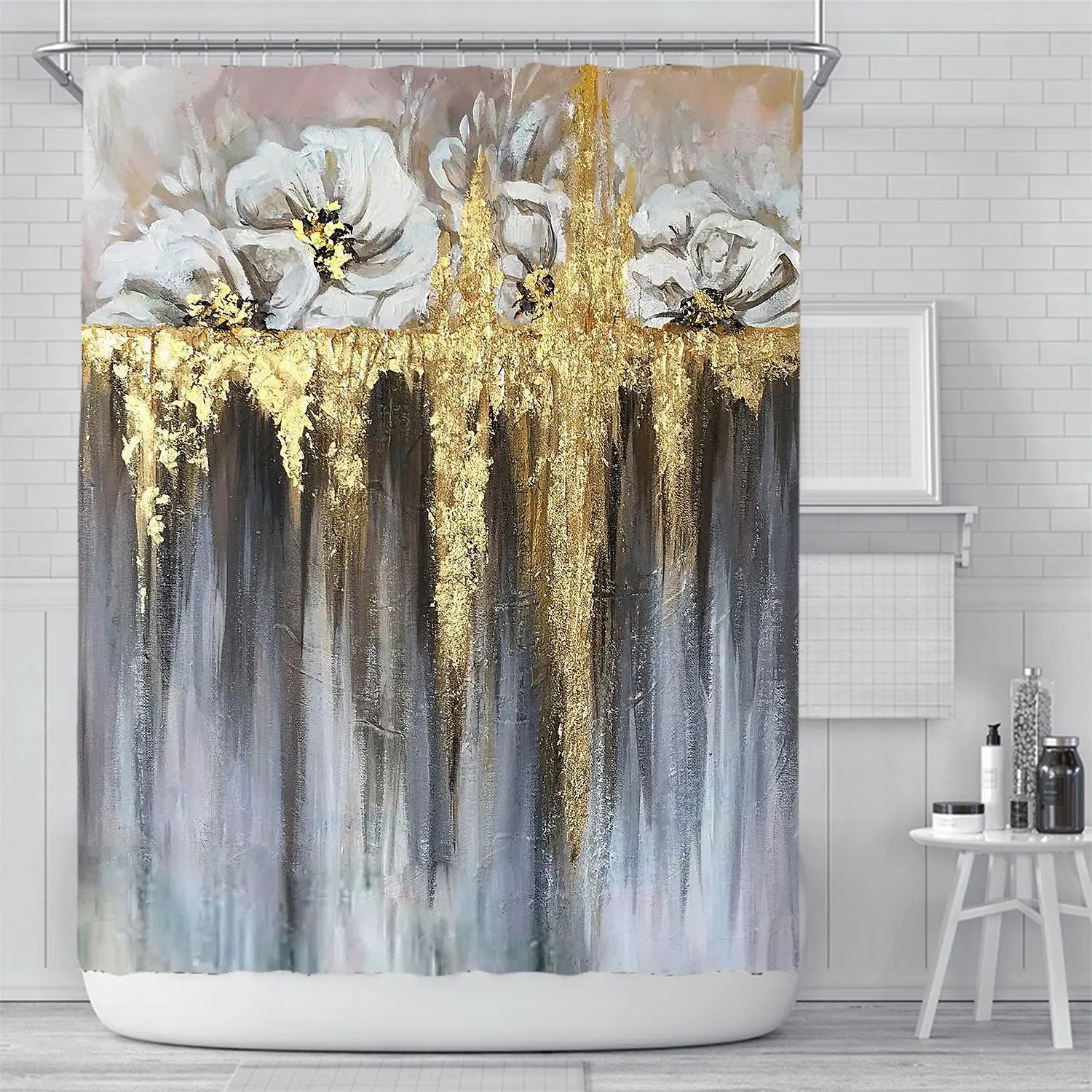 3D-Nordic-Style-Art-Painting-Golden-Shower-Curtain-Waterproof-Bath-Curtain-Geometric-Bath-Screen ...