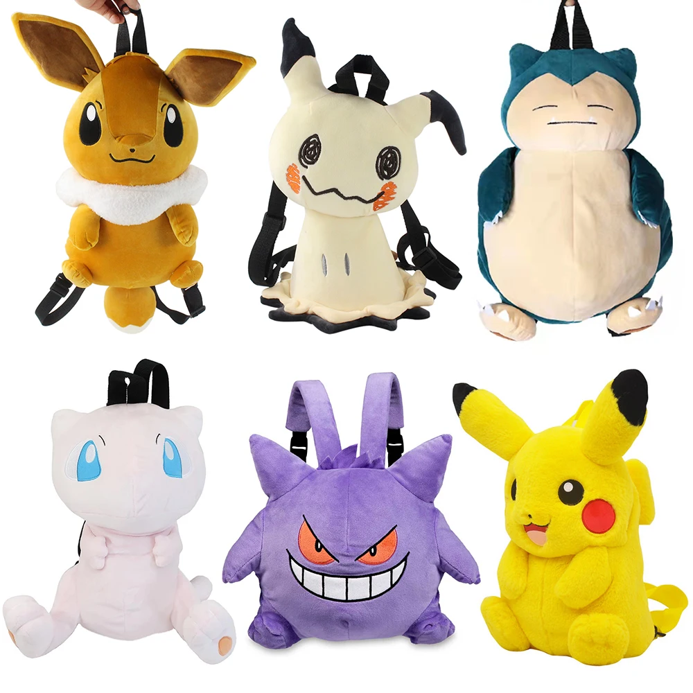 New Pokemon Backpack Plush Suffed Toy Kawaii Pikachu Mimikyu Eevee Mew ...