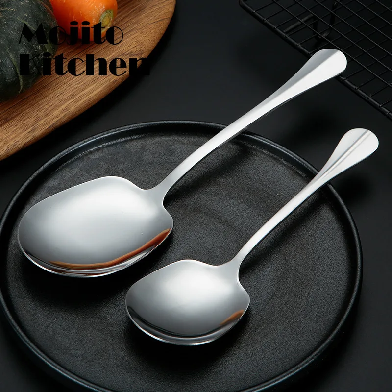 New-Big-Spoon-Large-Round-Square-Handle-Stainless-Steel-Serving-Long ...