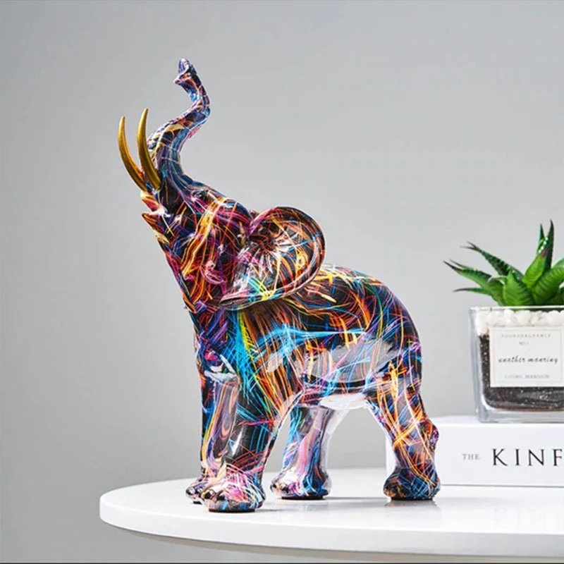Vibrant Elephant Figurine Colorful Elephant Resin Ornaments Home Living ...