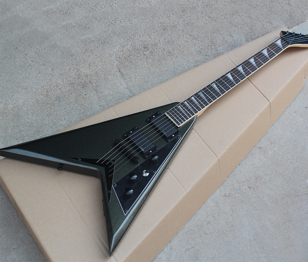 6 String Shining Black V Electric Guitar With Rosewood Fretboard ...