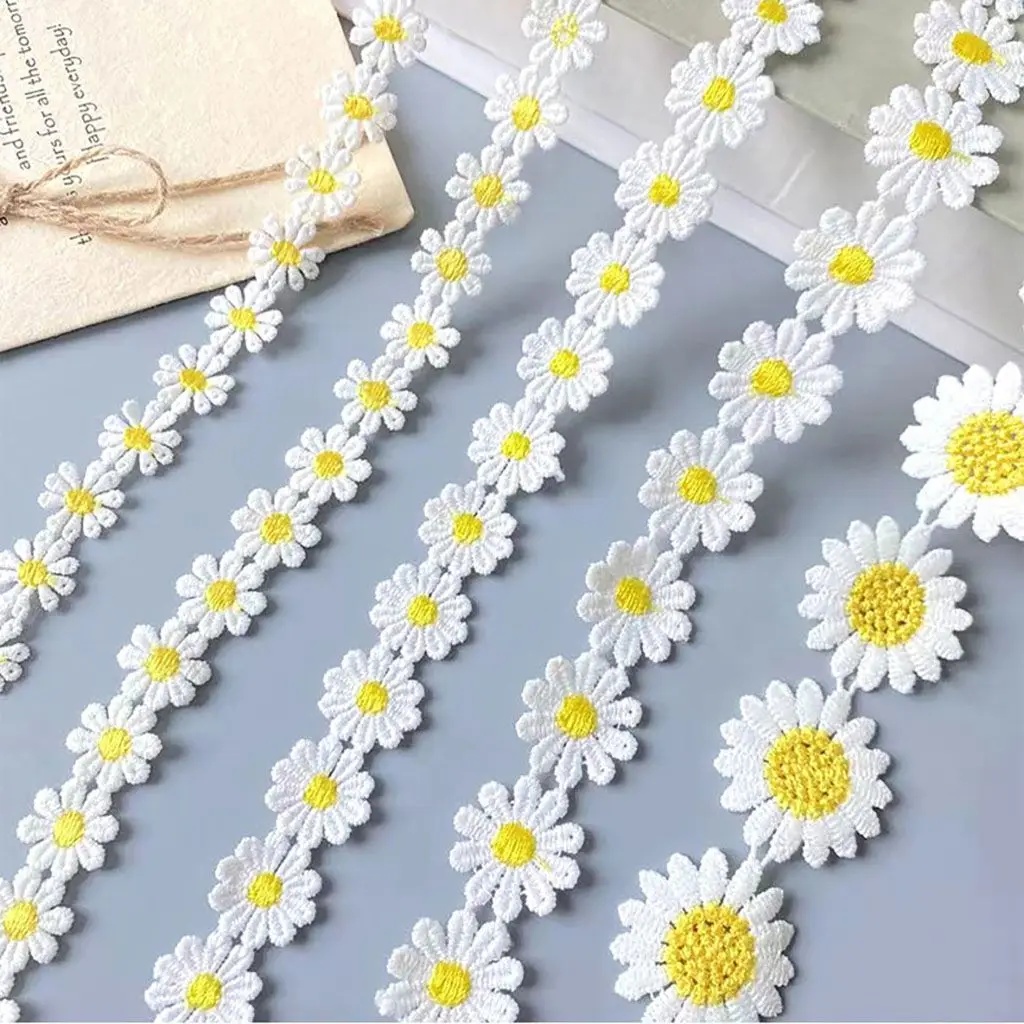 1 Yard Daisy Lace Trim Small Yellow Daisy Flower Ribbon For DIY Apparel ...