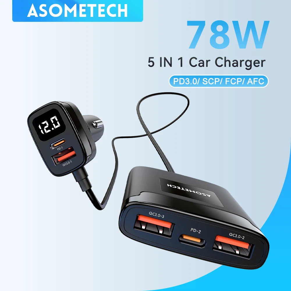 ASOMETECH-chargeur-de-voiture-USB-type-c-5-ports-78W-SCP-PPS-AFC-charge ...
