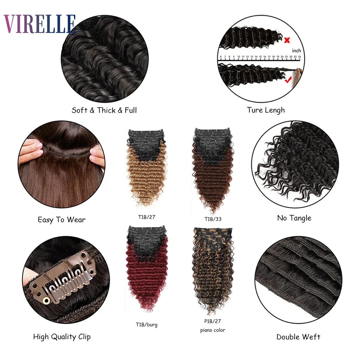 Synthetic kinky curly clip on hair extension
