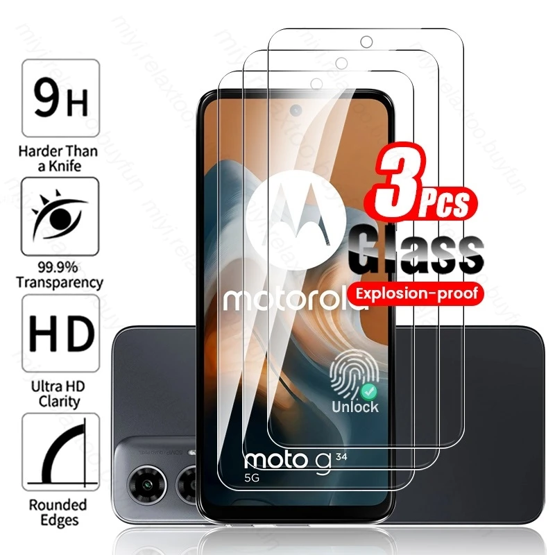 3 - Pack Tempered Glass Screen Protector for Moto G34 5G (Transparent ...