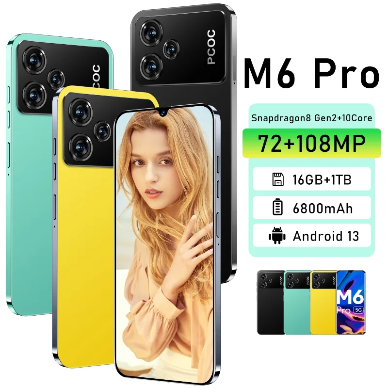 M6 Pro Smartphone com Face ID, 7.3 Polegada Celular de Tela Cheia ...
