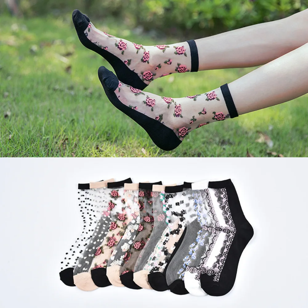 Calcetines-de-rejilla-de-encaje-con-volantes-para-mujer-medias-sexys ...