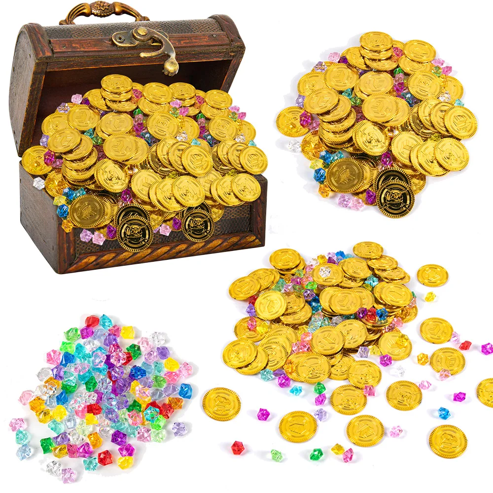 50-100pcs-Plastic-Pirate-Gold-Coins-Pirate-Gems-Treasure-Jewelry-Fake ...