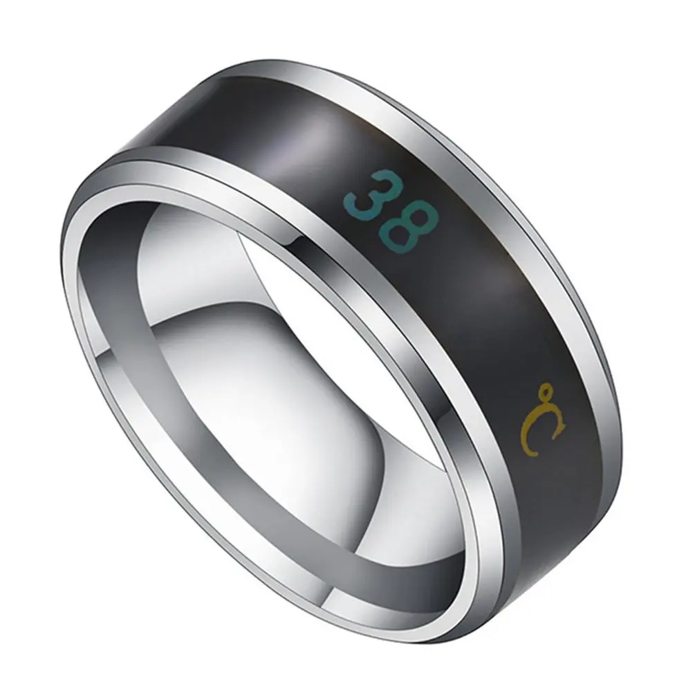 New Smart Sensor Body Temperature Ring Stainless Steel Fashion Display ...